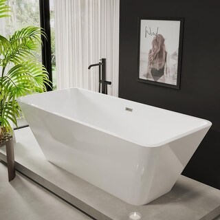 67" Acrylic Freestanding Soaking Bathtub, Matte Black Drain & Overflow, Modern Design Tub - Bed ...